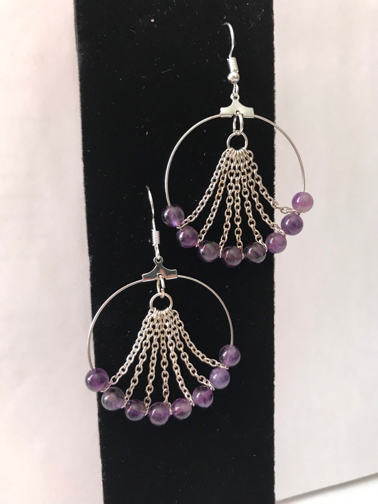 Amethyst & Chain Hoops - Etsy