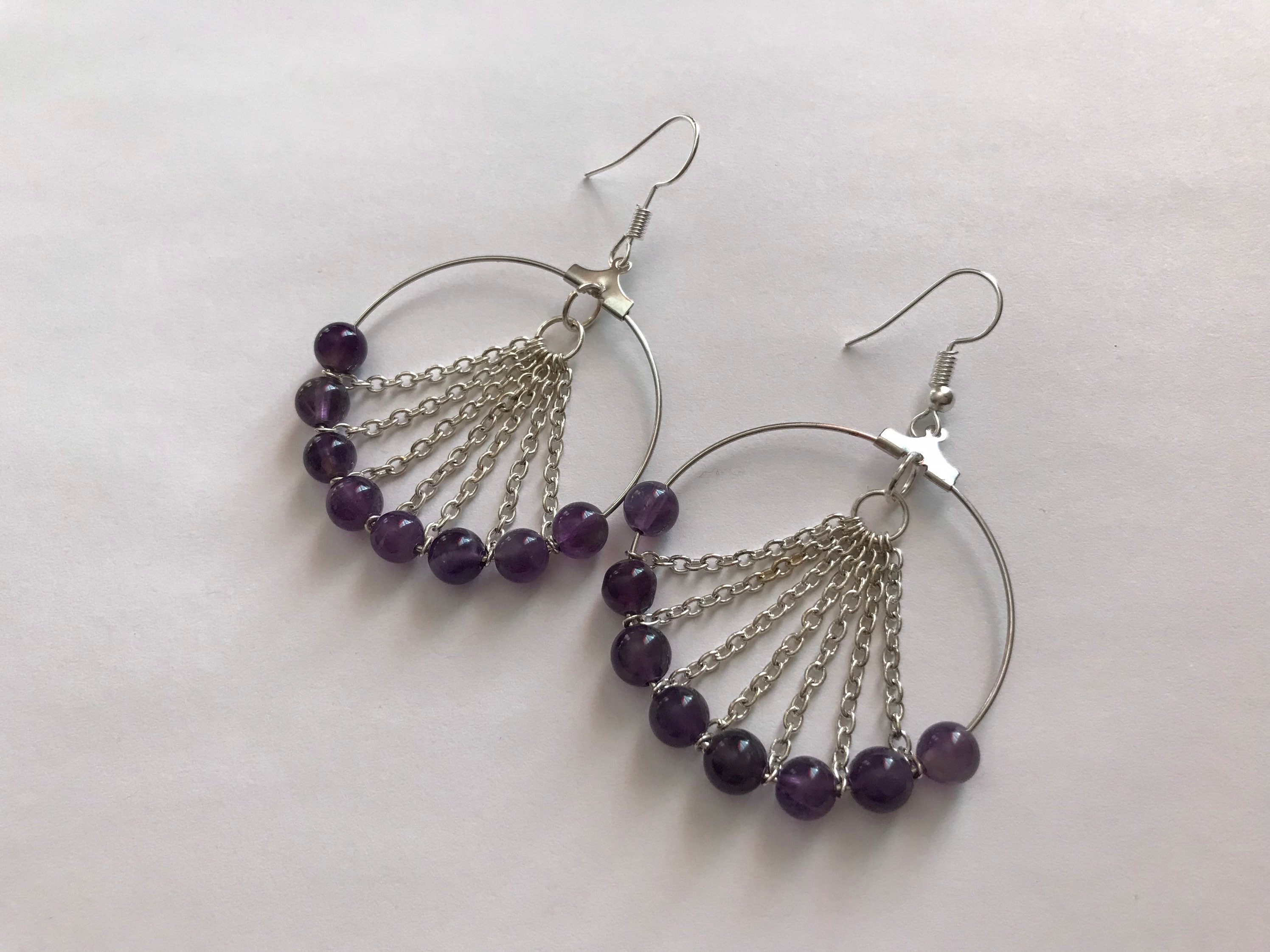 Amethyst & Chain Hoops - Etsy