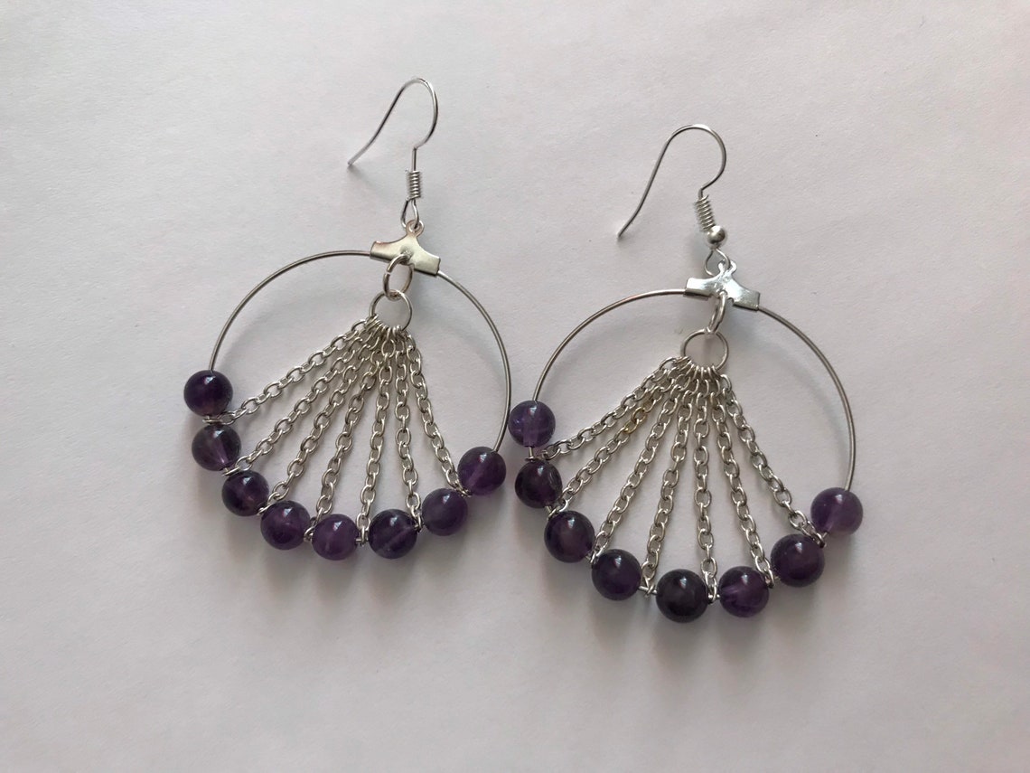 Amethyst & Chain Hoops - Etsy