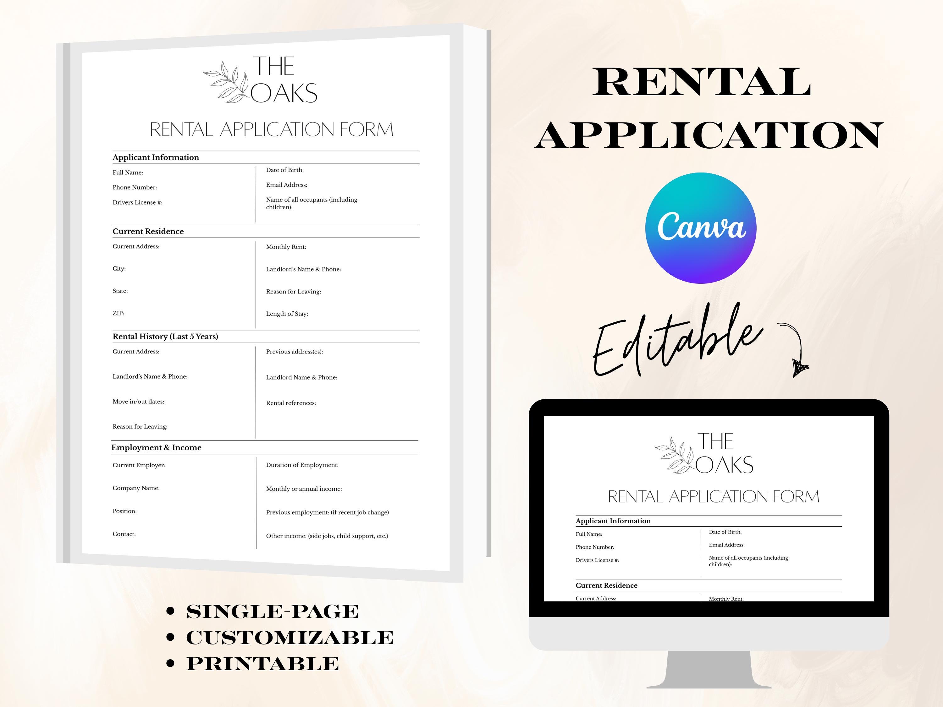 Rental Application Form Template: Editable Canva PDF for Landlords - Etsy