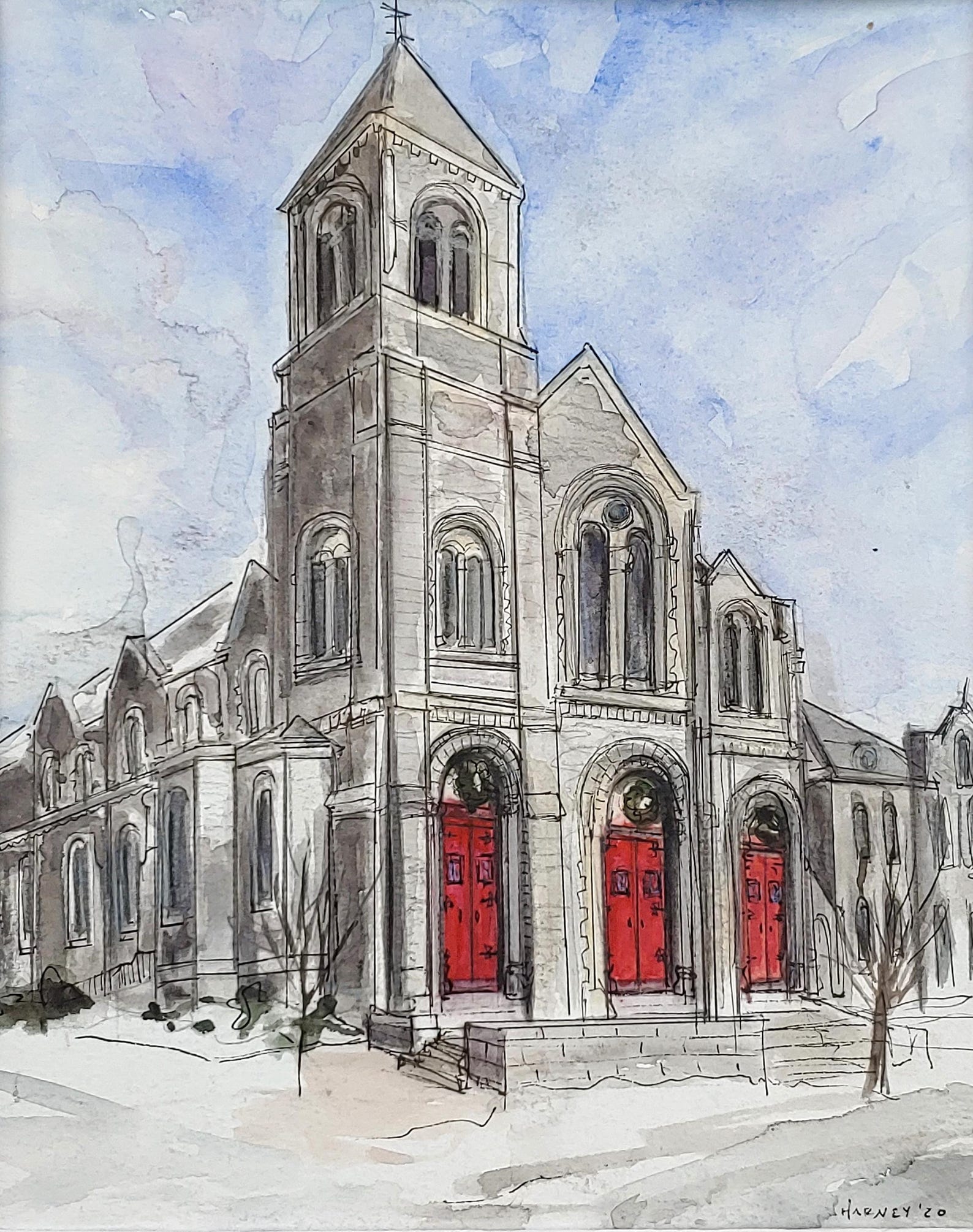 Custom Church Watercolor Painting: Personalized Temple, Cathedral ...