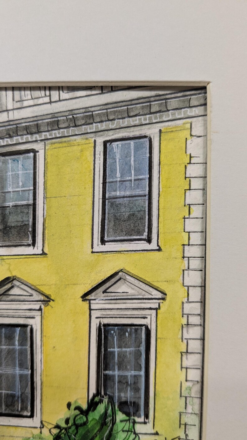 Pintura de acuarela de una casa amarilla en miniatura: Providence, RI ...
