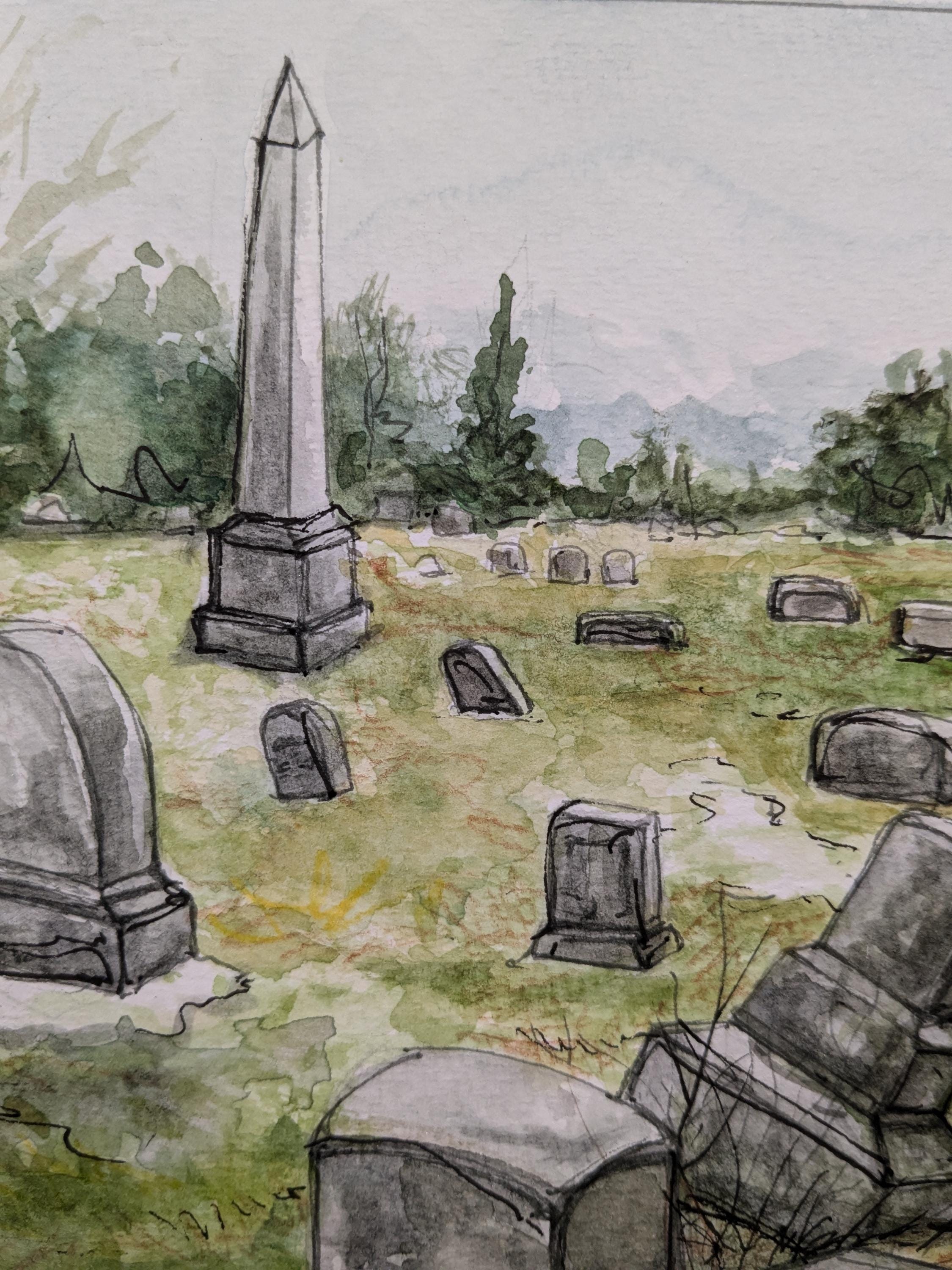 Original Spooky Cemetery Watercolor Painting: Gothic Landscape Art ...