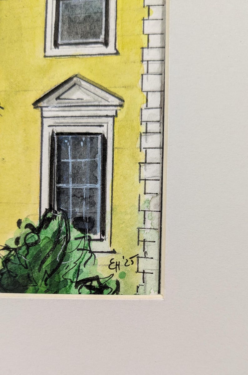 Pintura de acuarela de una casa amarilla en miniatura: Providence, RI ...