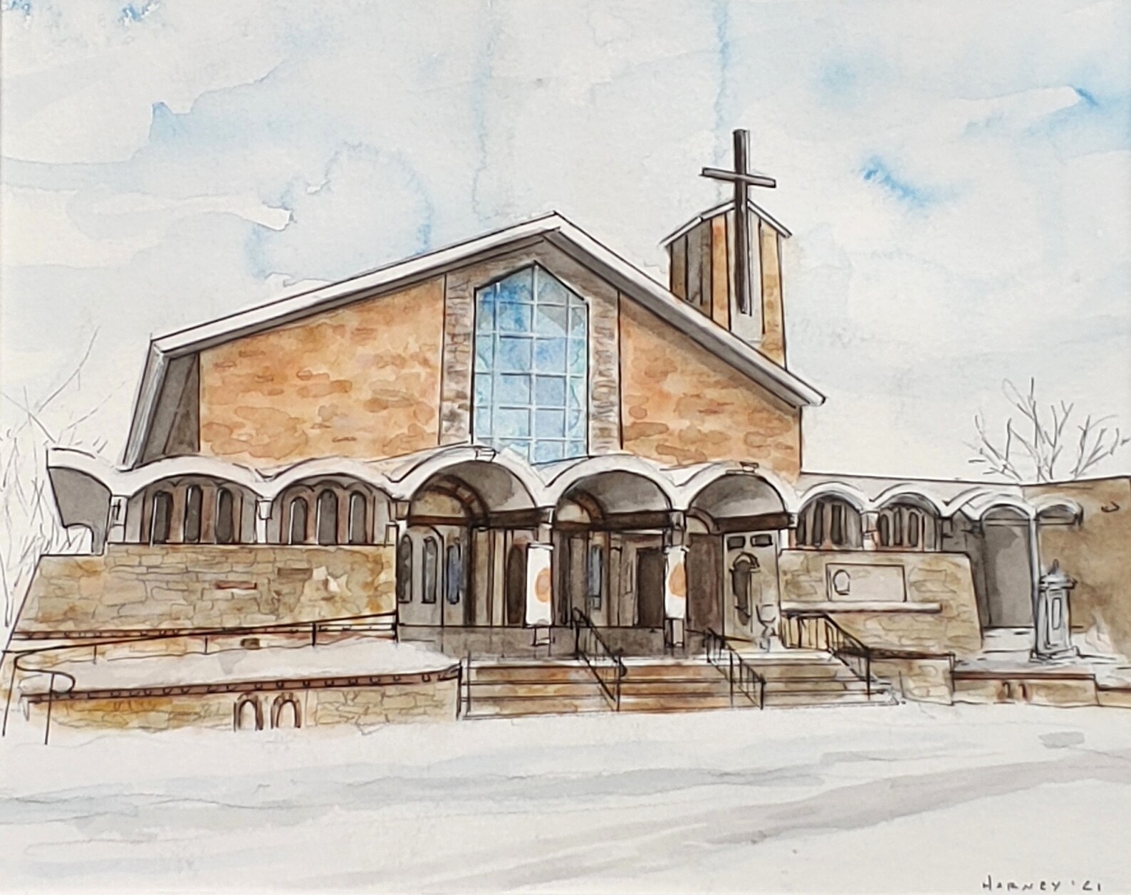 Custom Church Watercolor Painting: Personalized Temple, Cathedral ...