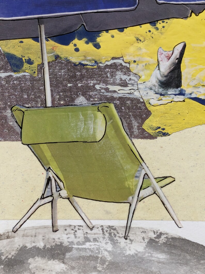 Handmade Shark Beach Collage, Erica Harney Upcycled Art - Etsy