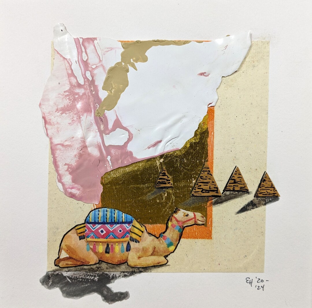 Handmade Paint Skin Collage: Camel, Pyramid, Abstract Art. Made With ...