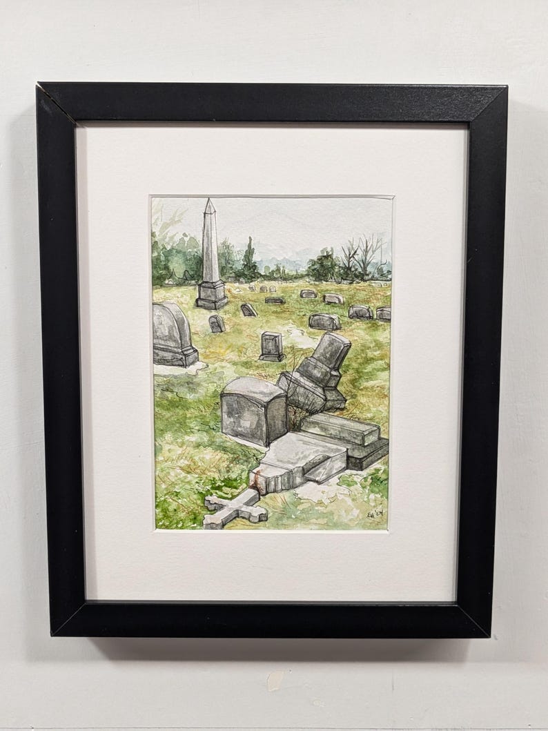 Original Spooky Cemetery Watercolor Painting: Gothic Landscape Art ...