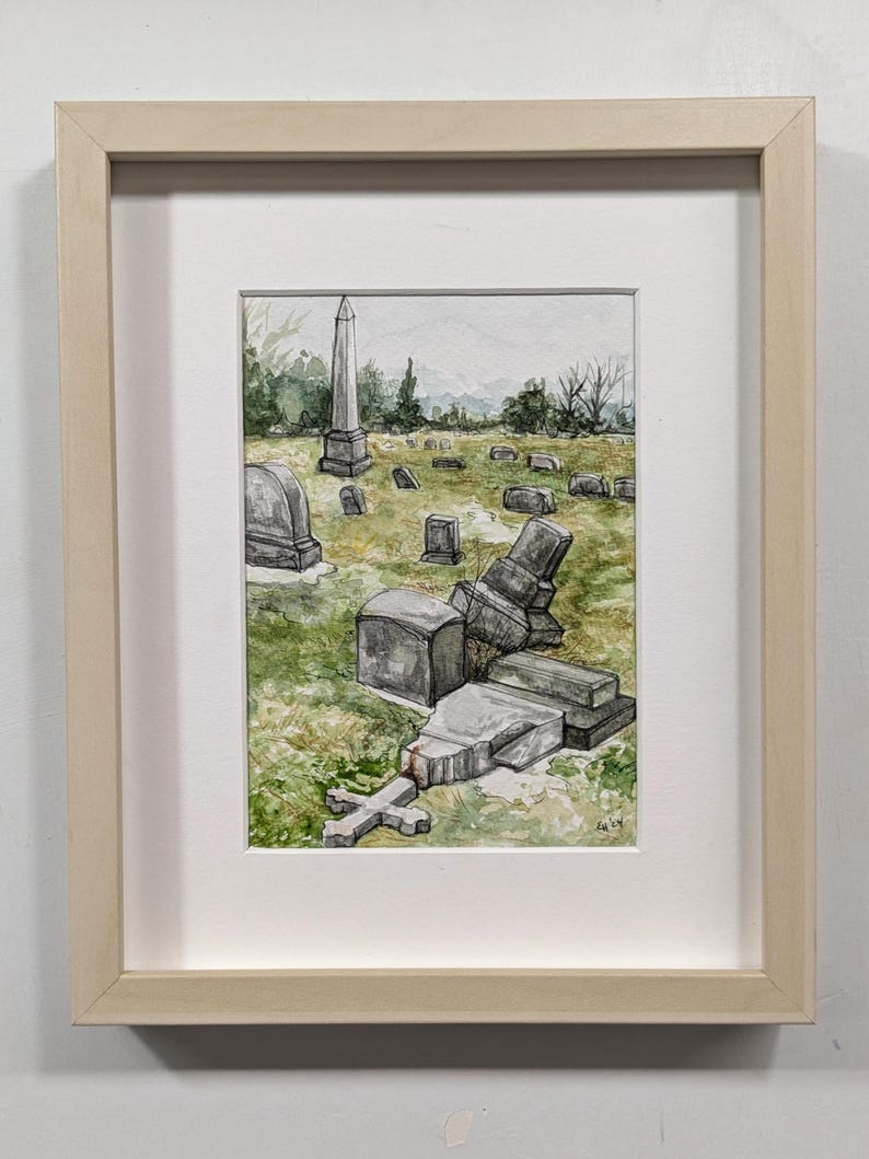 Original Spooky Cemetery Watercolor Painting: Gothic Landscape Art ...