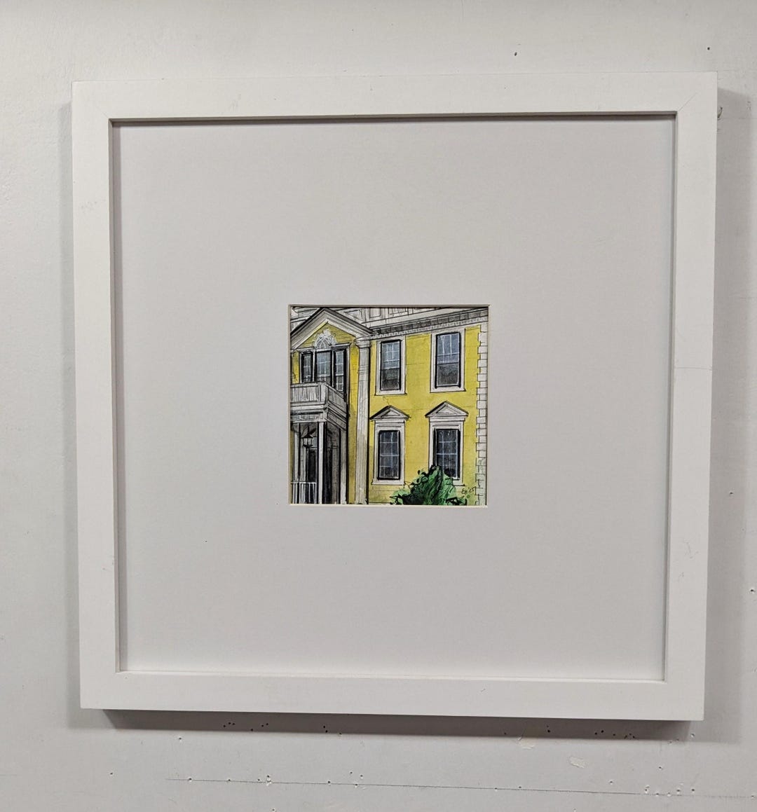 Miniature Yellow House Watercolor Painting: Providence RI Art, Square ...