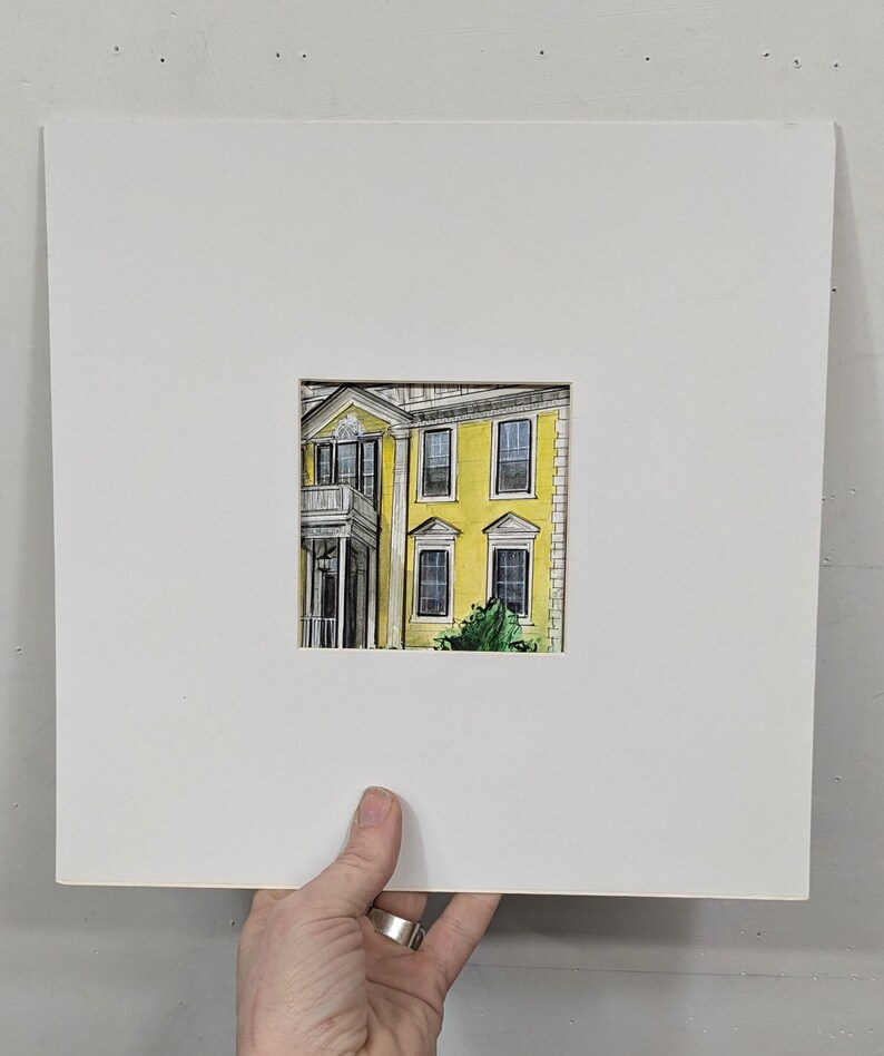 Pintura de acuarela de una casa amarilla en miniatura: Providence, RI ...