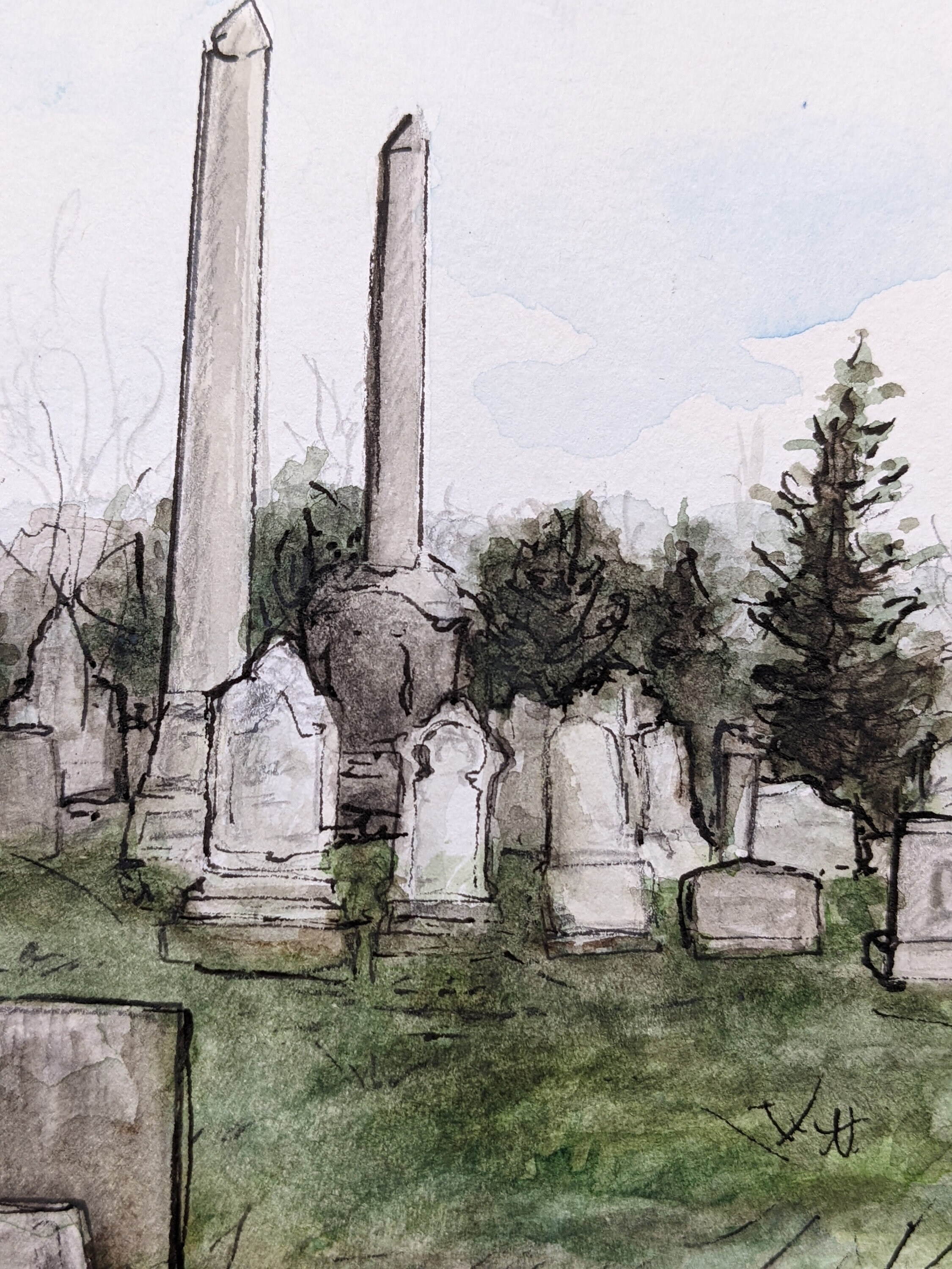 Original Cemetery Watercolor Painting: Spooky Landscape Art ...