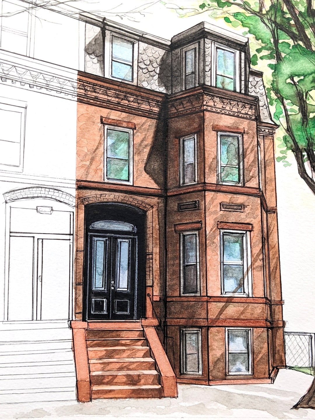 Custom Watercolor Townhouse Portrait: Hand-painted House Illustration ...