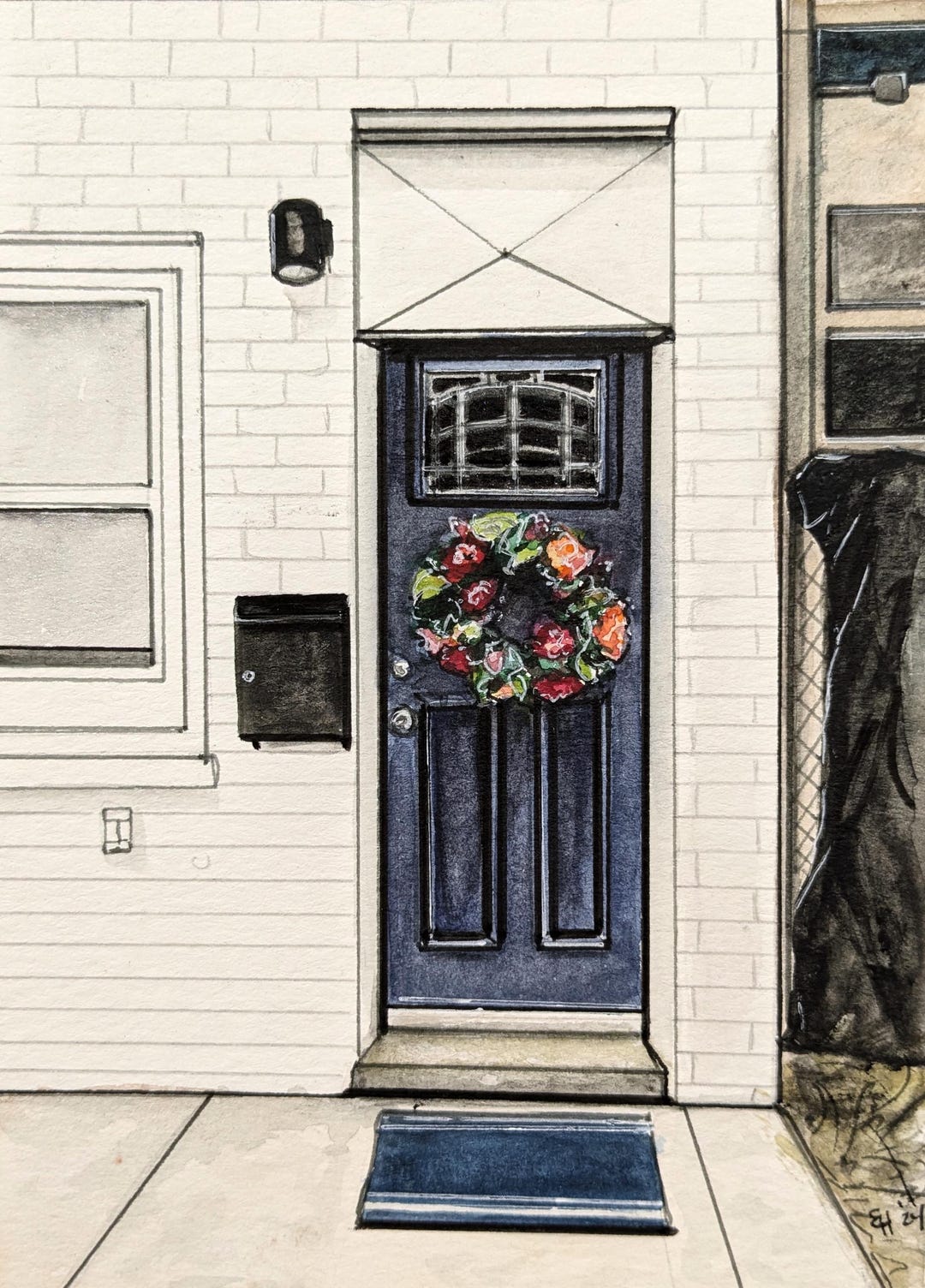Original Hand-painted Watercolor Painting of Blue South Philly Door ...