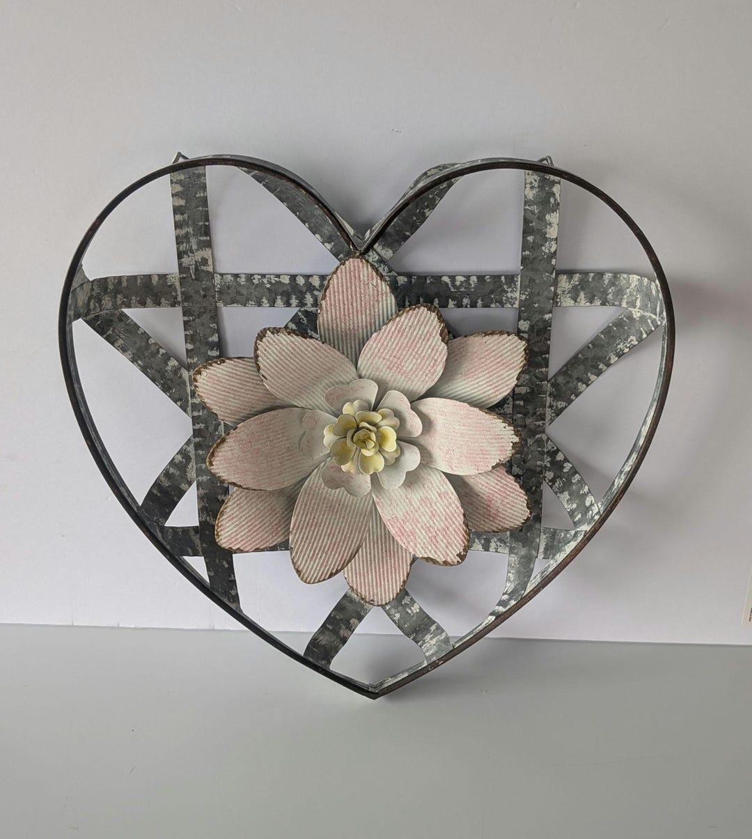 Galvanized Metal Heart and Floral Artwork - Etsy