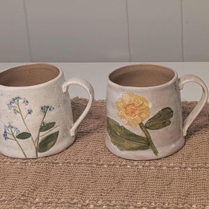 Botanical Ceramic Pottery Mugs, Set of Four - Etsy