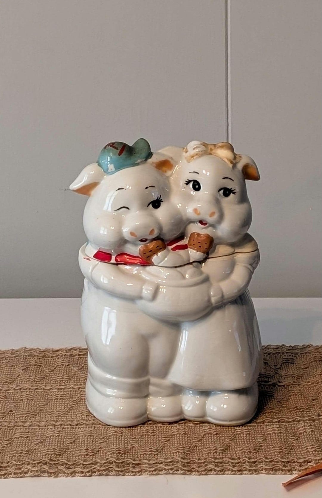 Pigs Vintage Ceramic Piggies Sharing a Bowl of Cookies Cookie Jar ...
