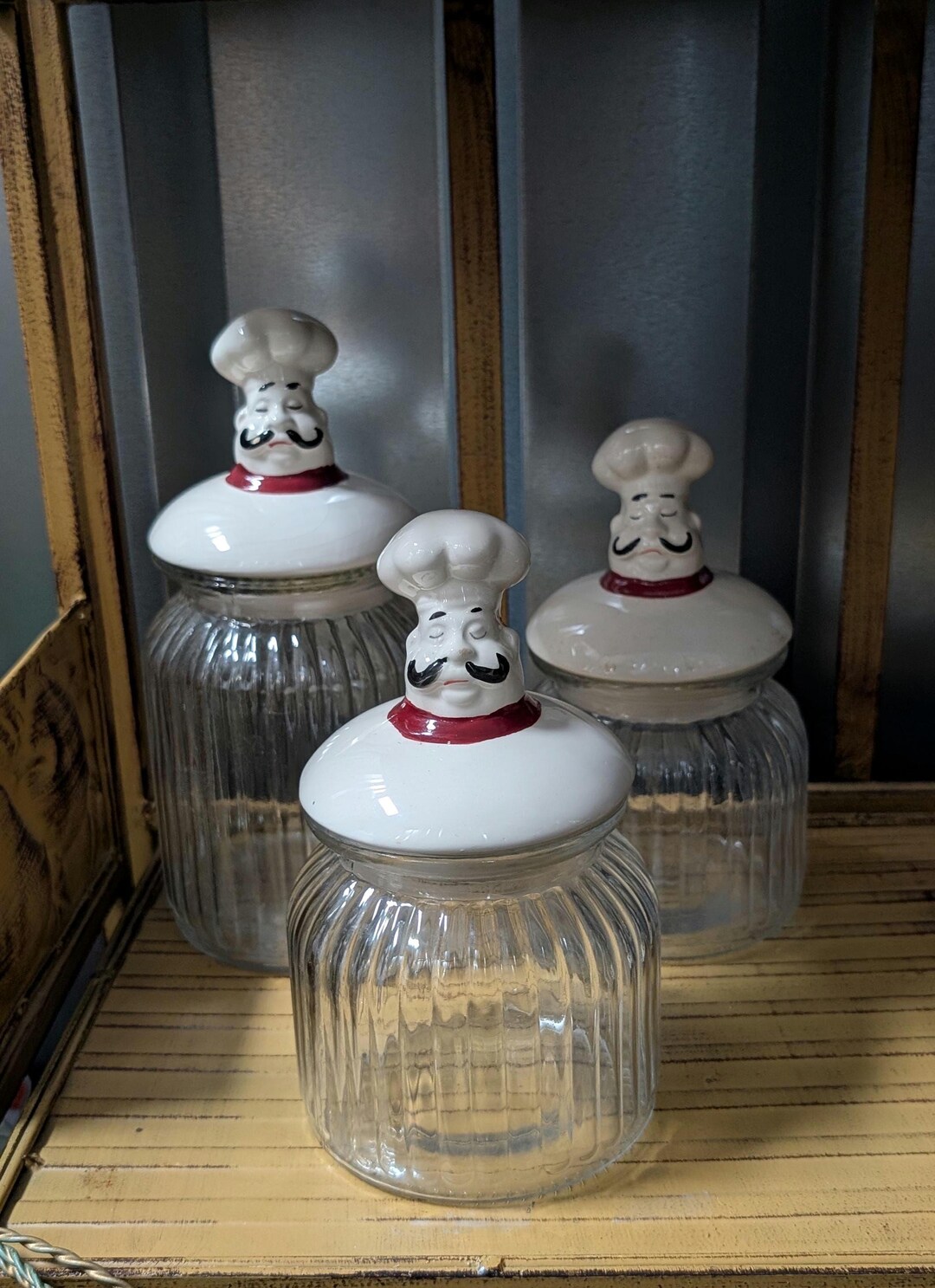 Vintage Chef Canister Set, Glass & Ceramic - Etsy