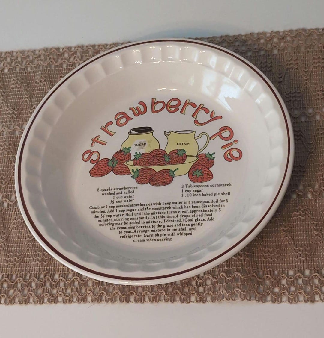 Vintage Strawberry Pie Recipe Plate, Ceramic Deep Dish, Made in Korea ...