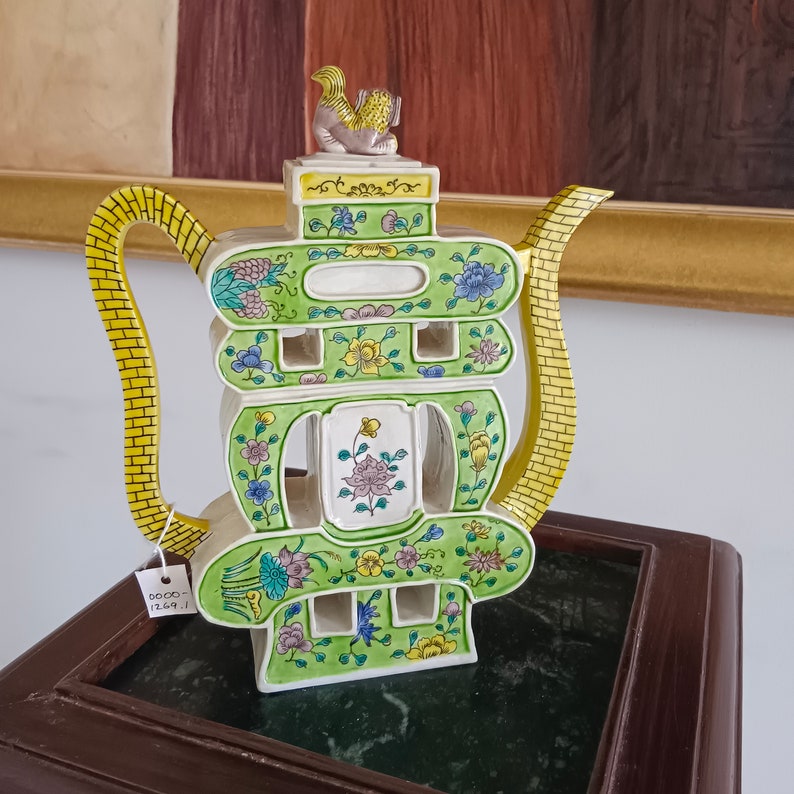 Vintage Chinese Famille Verte Puzzle Wine Pot, Collectable Oriental ...