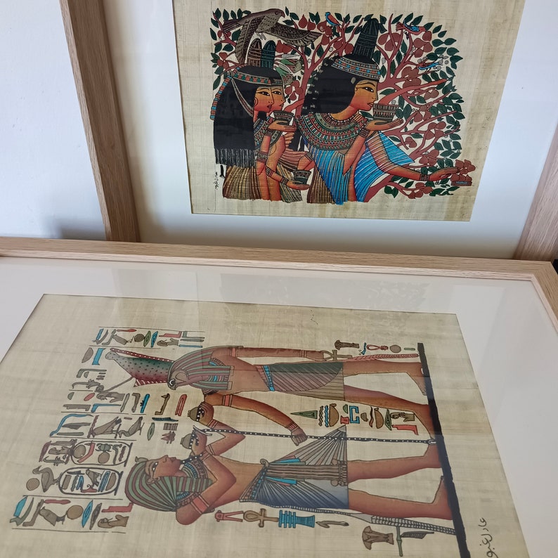 Egyptian Papyrus Paintings Framed, Genuine Vintage Artwork Signed ...