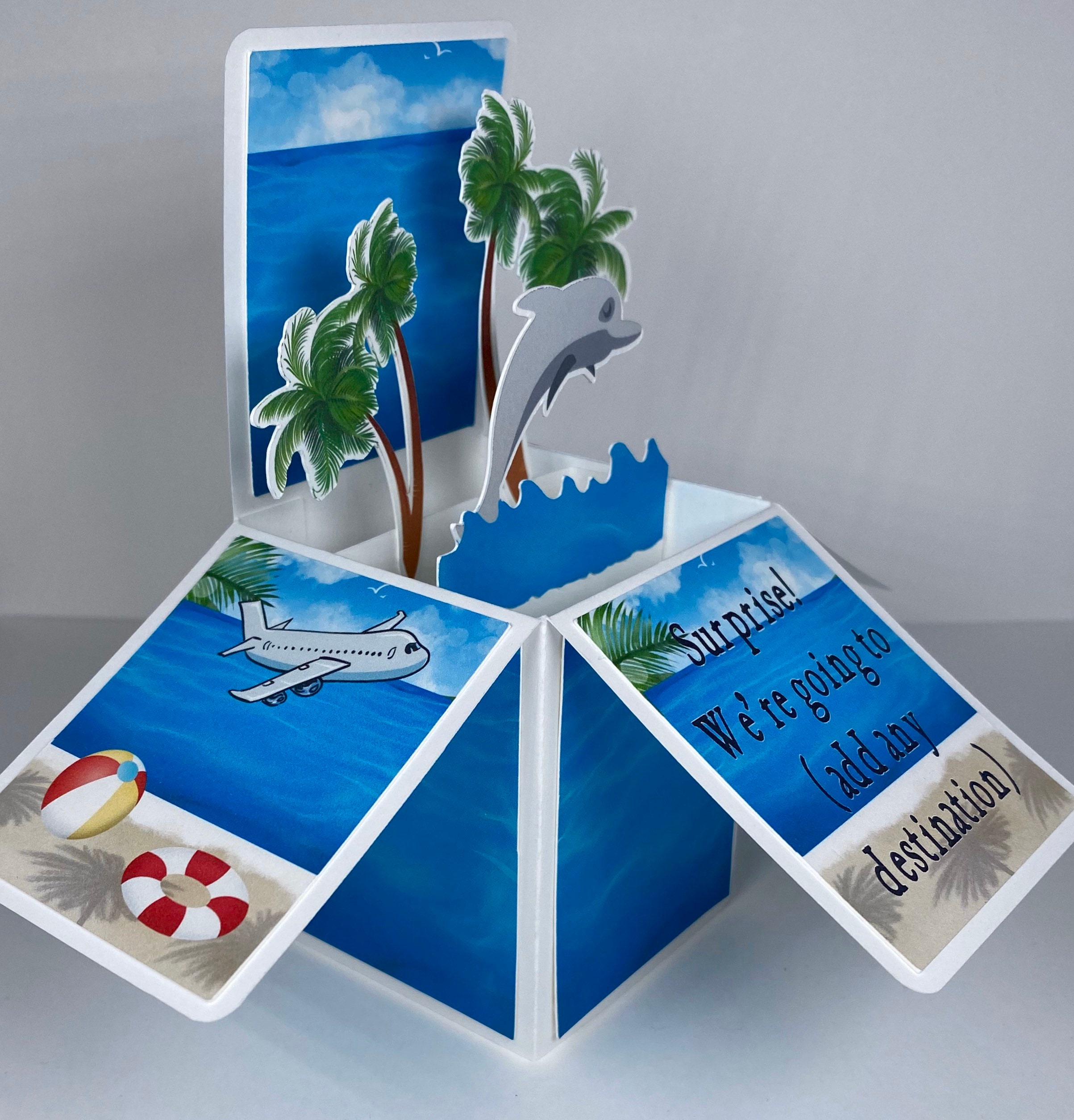Custom Vacation Reveal Pop-up Card Beach Destination | Etsy