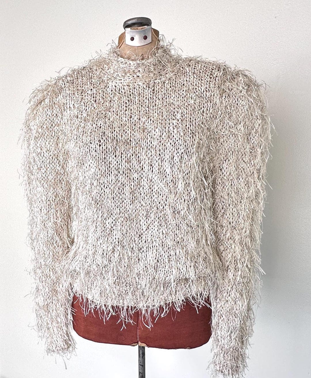 Estelle Vintage 80s Womens Sweater | Fringe Fuzzy Crochet ...