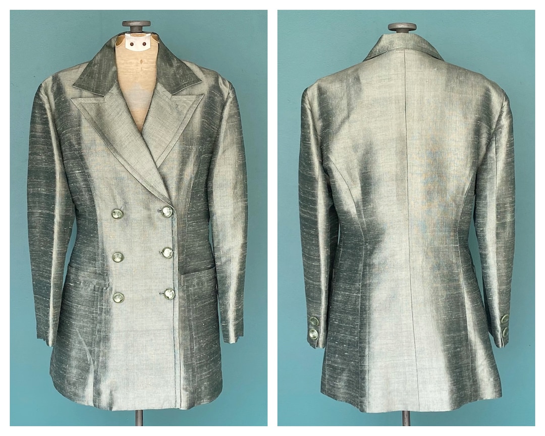 Vintage 90s Green Silk Blazer Double Breasted Blazer Jacket Blazer ...