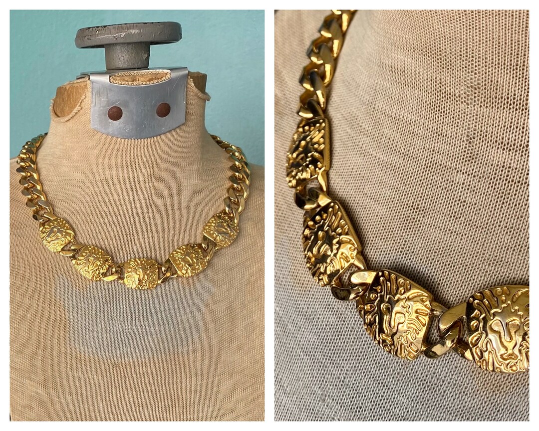 80s Anne Klein Gold Lion Chain Necklace Gold Chain Necklace Gold Link ...