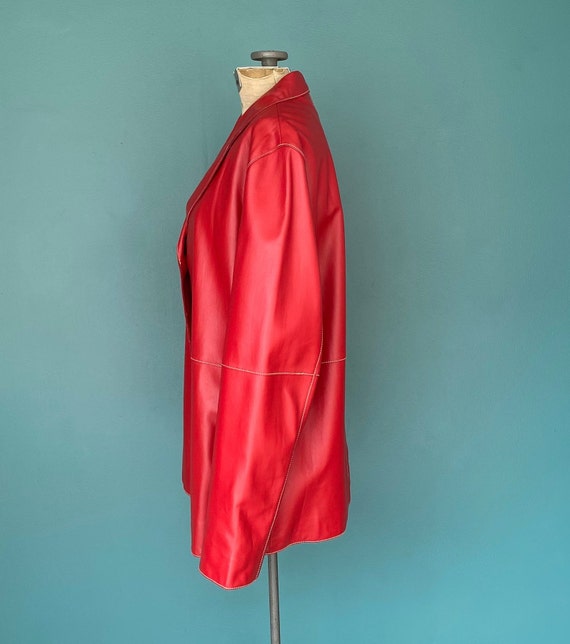 Vintage Red Leather 90s Women Jacket Red Leather Blaz… - Gem