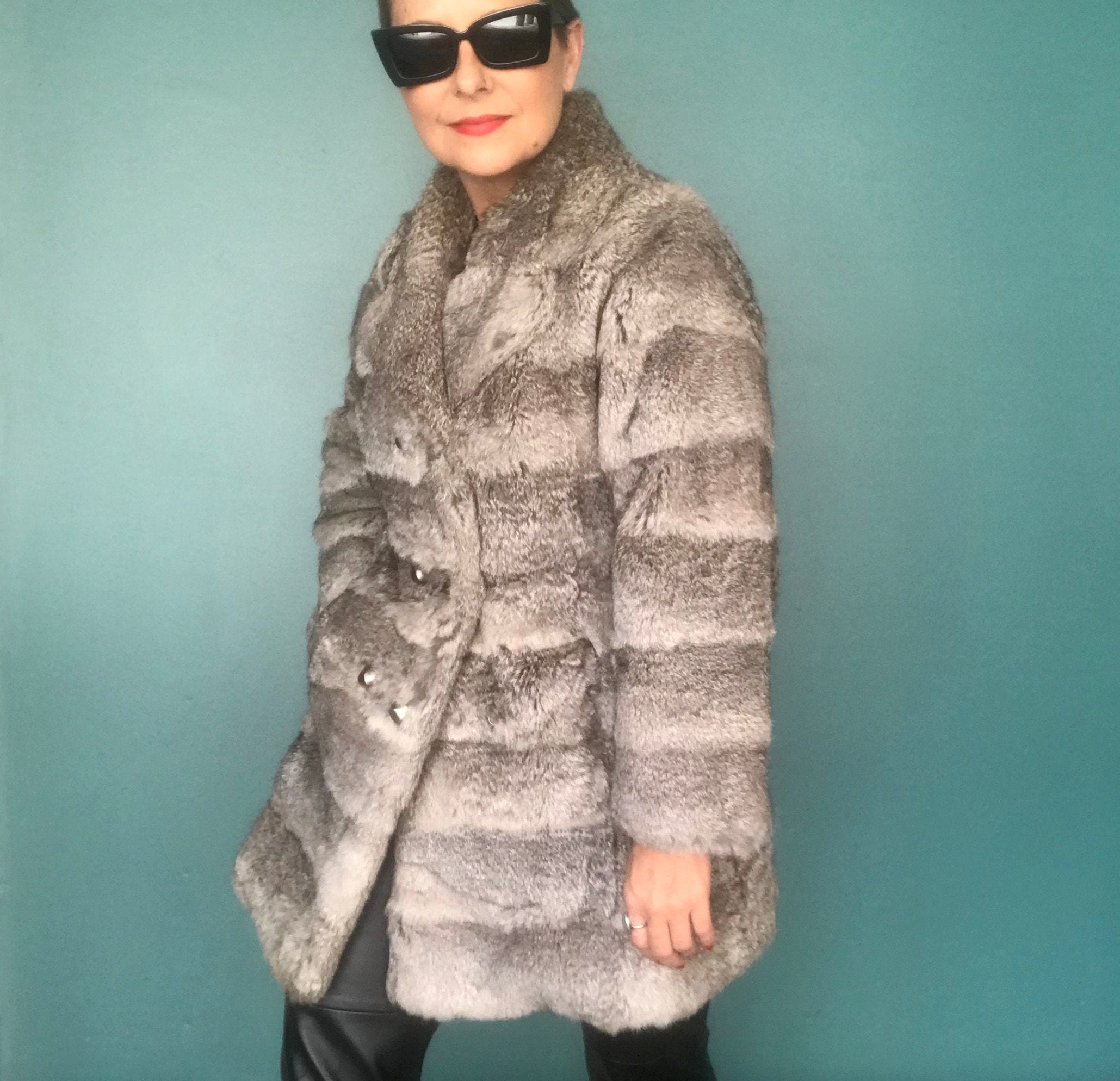 Rabbit Fur Coat Vintage Fur Coat Peacoat Rabbit Fur 70s Coat | Etsy