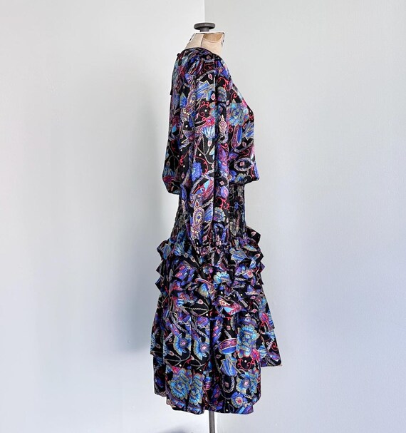 Diane Freis Ruffle 80s Petite Dress 80s Floral Dress … - Gem
