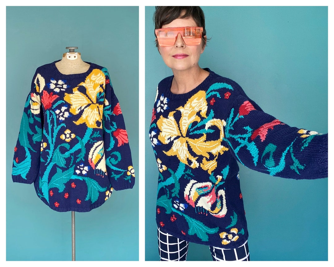 Floral Sweater Vintage Oversized Sweater 90s Vintage Sweater Knit ...