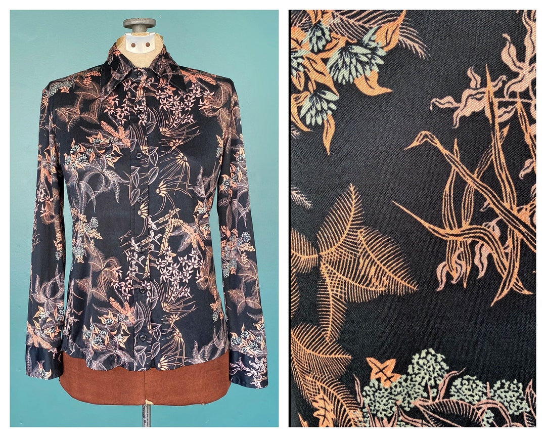 Disco Blouse Black Blouse 70s Floral Blouse Taralynevansstudio - Etsy