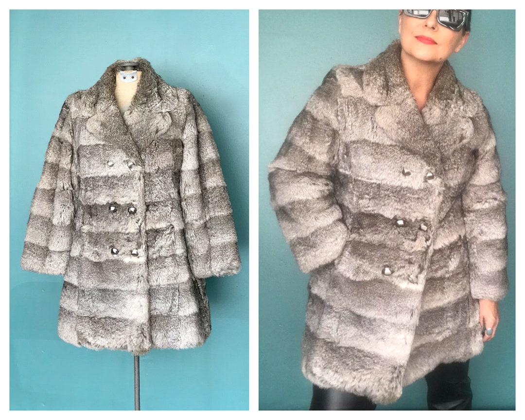 Rabbit Fur Coat Vintage Fur Coat Peacoat Rabbit Fur 70s Coat Rabbit ...