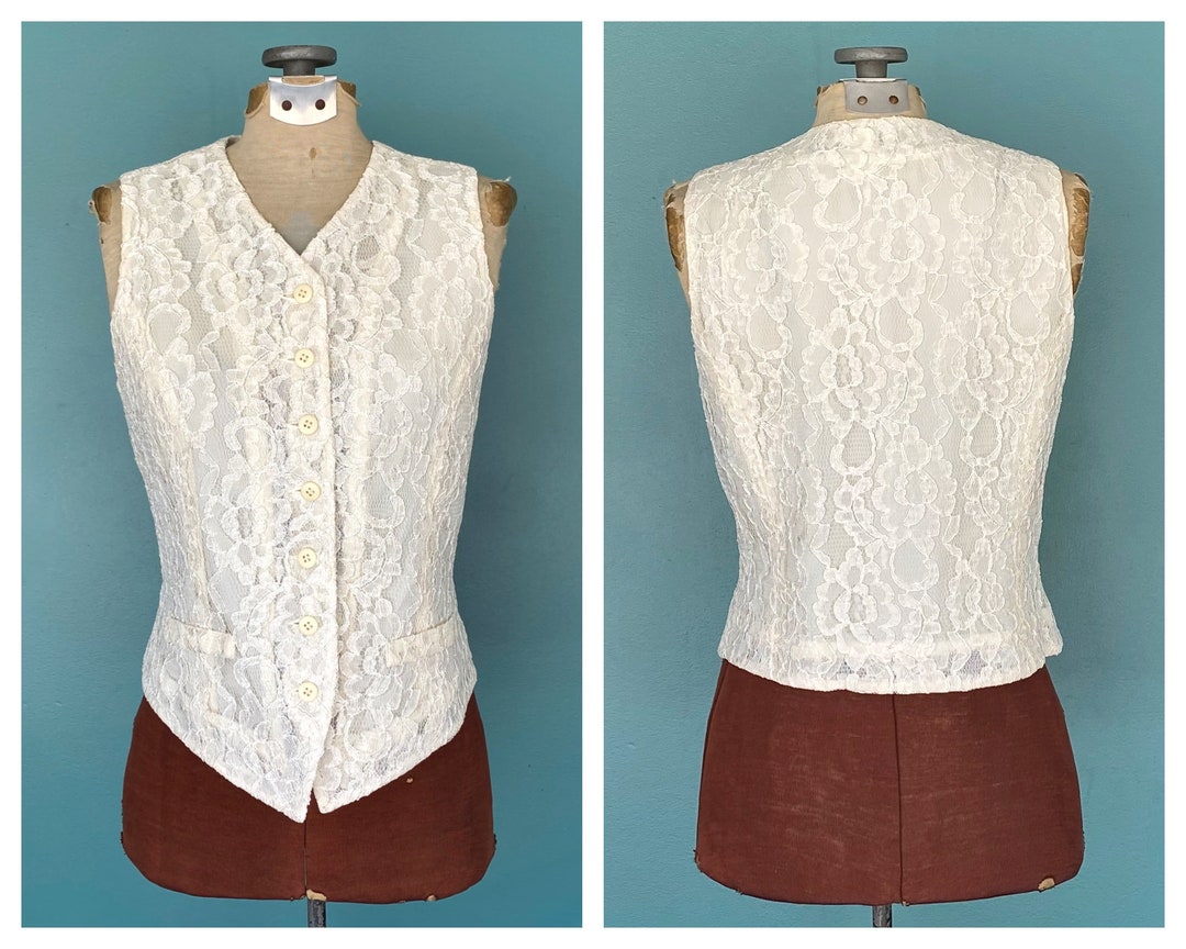 Lace Vest 80s Vest Ivory Vest Vintage Vest Womens Vest Button up Vest ...