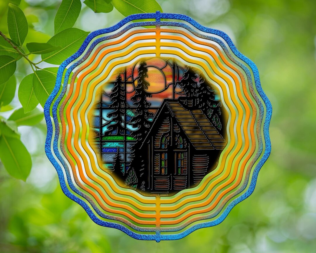 8 or 10 Aluminum Stained Glass Log Cabin and Woods Wind - Etsy
