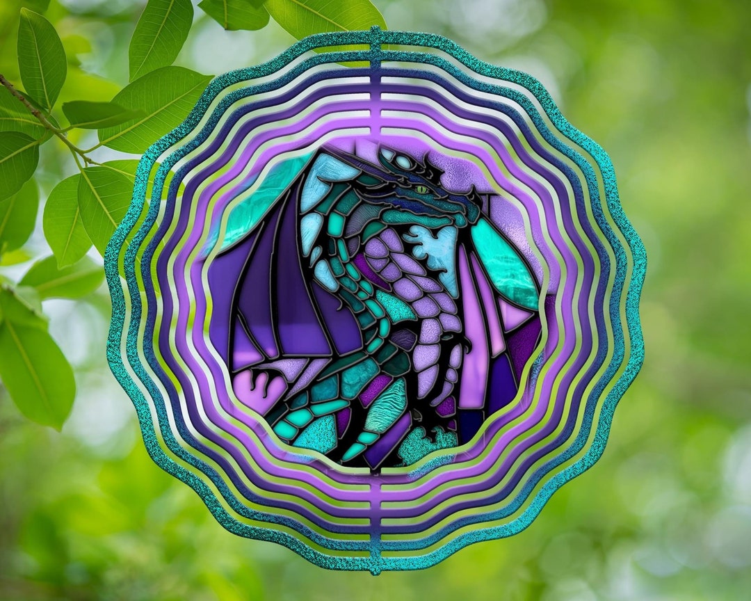 8” or 10” Aluminum Stained Glass Dragon Wind Spinner / Garden Decor ...