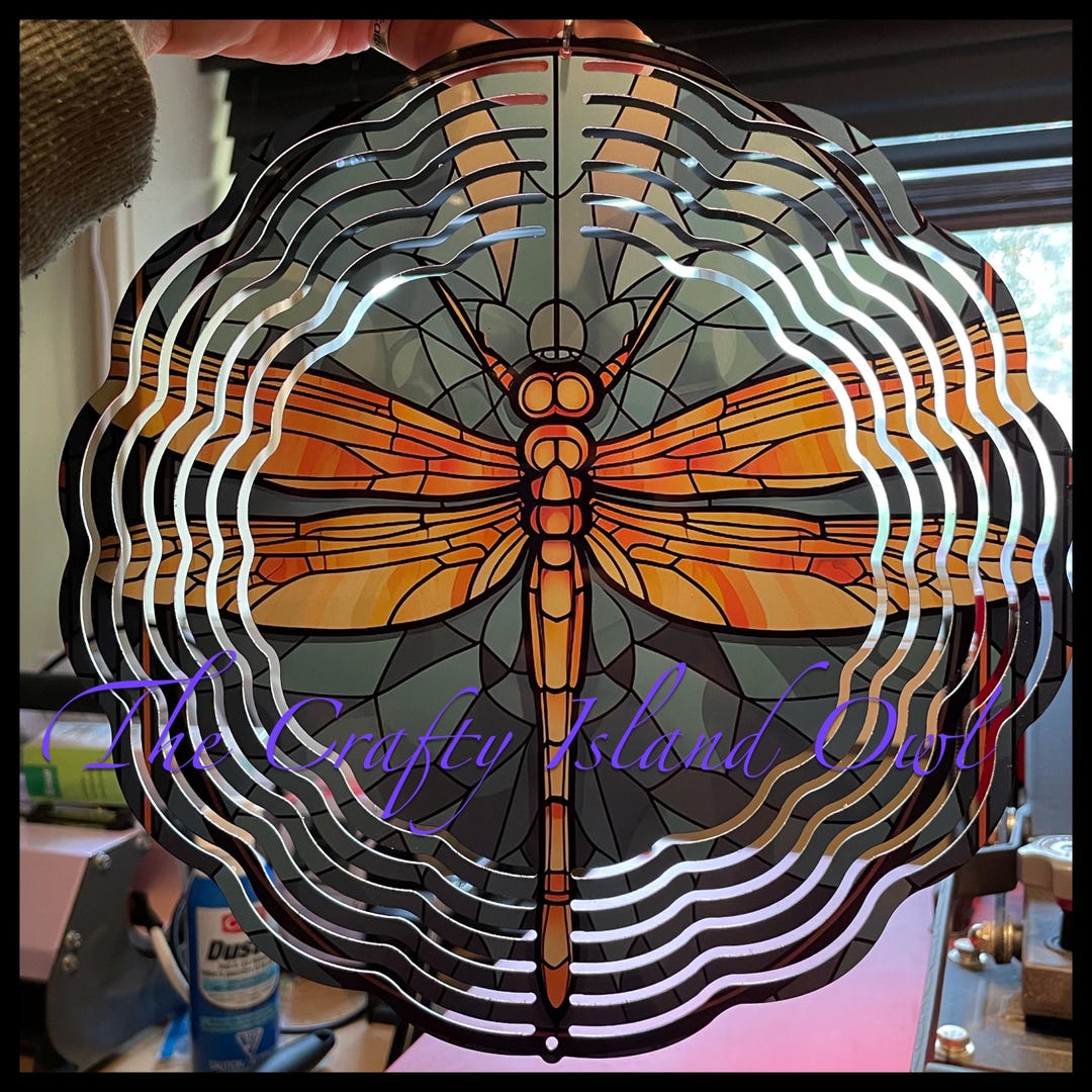 8 or 10 Aluminum Dragonfly Stained Glass Wind Spinner Yellow / Garden ...