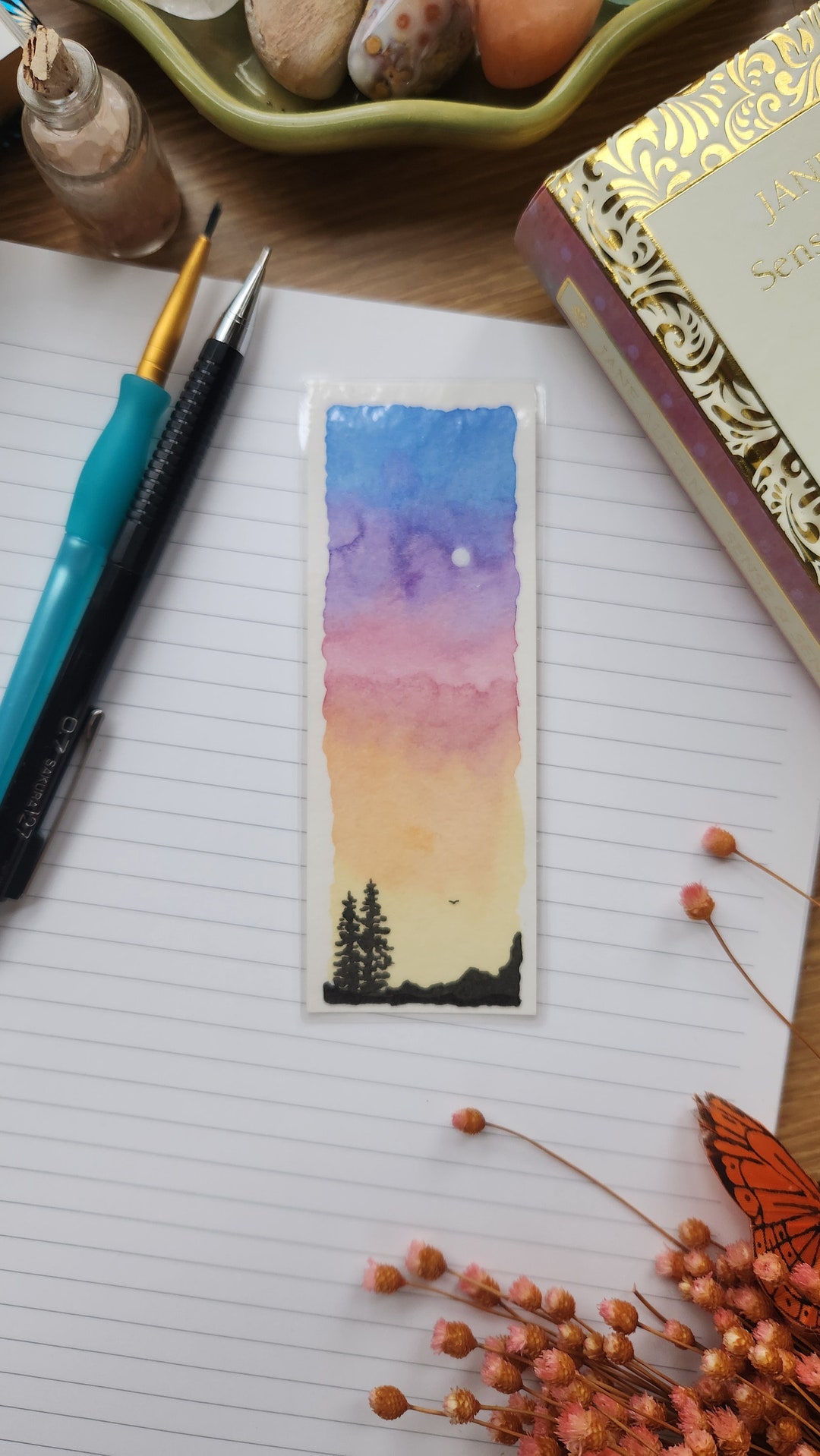 Watercolor Bookmark // Handmade Bookmark // Sunset Watercolor ...