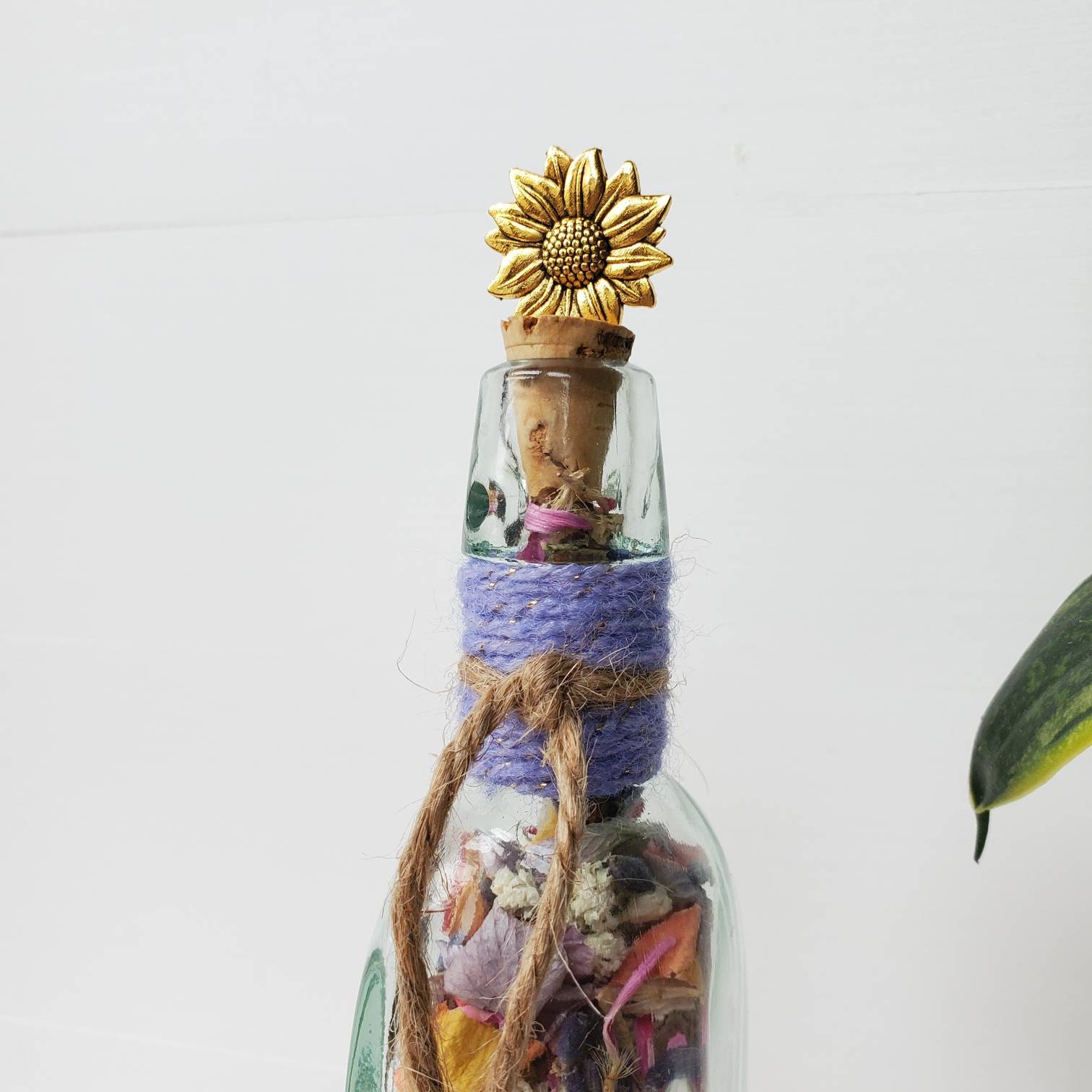 Decorative Glass Bottle // Small Dried Flowers // Sunflower | Etsy