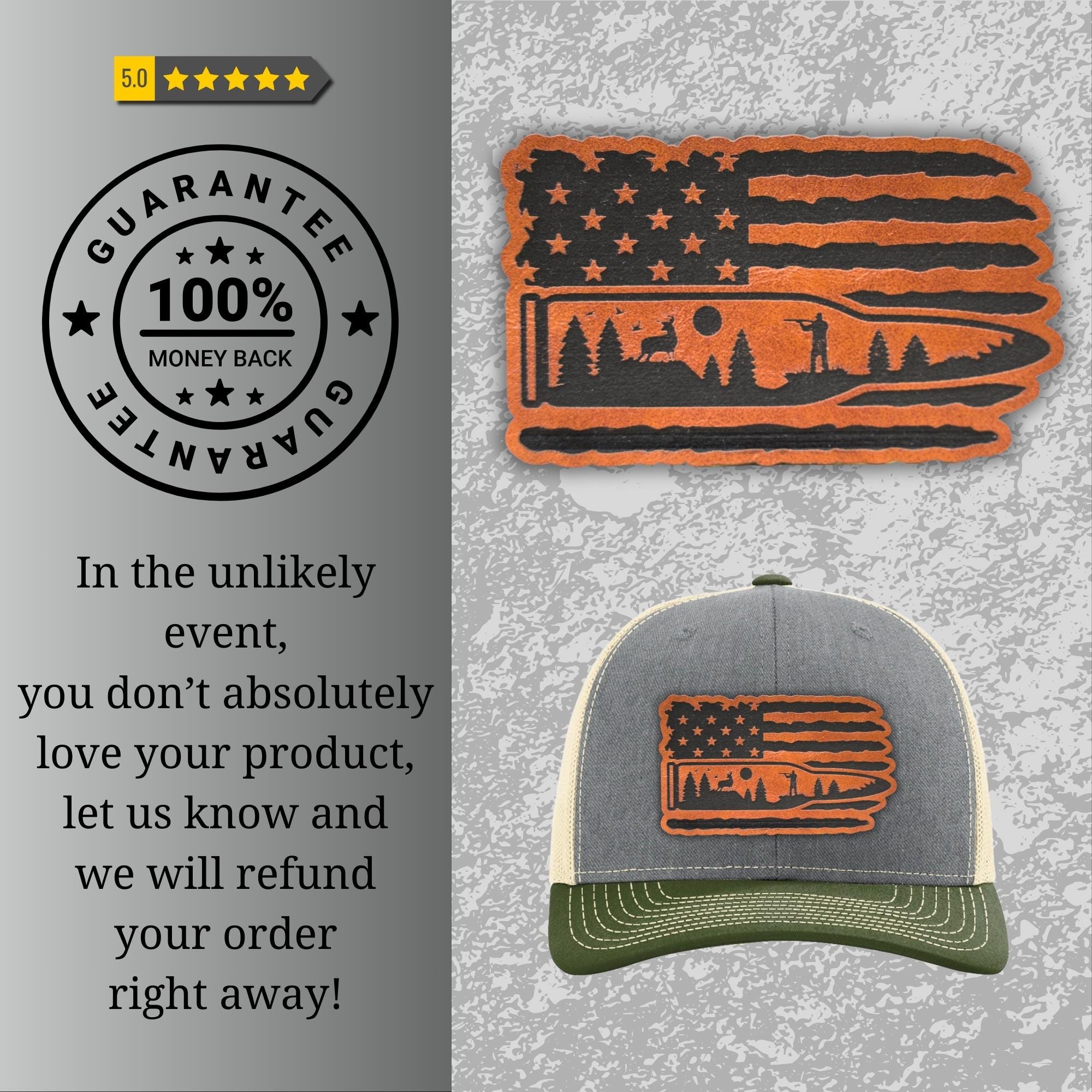 Deer Hunter Outdoorsman Hat Patch | Leatherette Hunting Fishing Patches ...