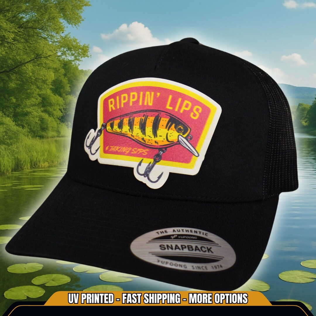 Rippin Lips Fishing Trucker Hat – Bass Lure Patch | Funny Angler Gift ...