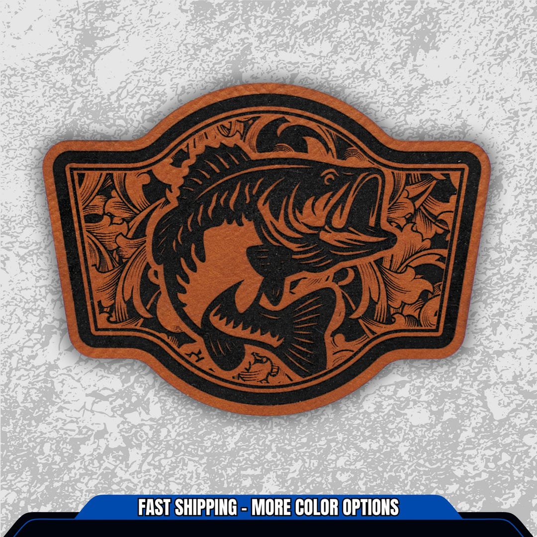 Bass Fishing Patch | Leatherette Hat Patches | Tooled Leather Patch Hat ...
