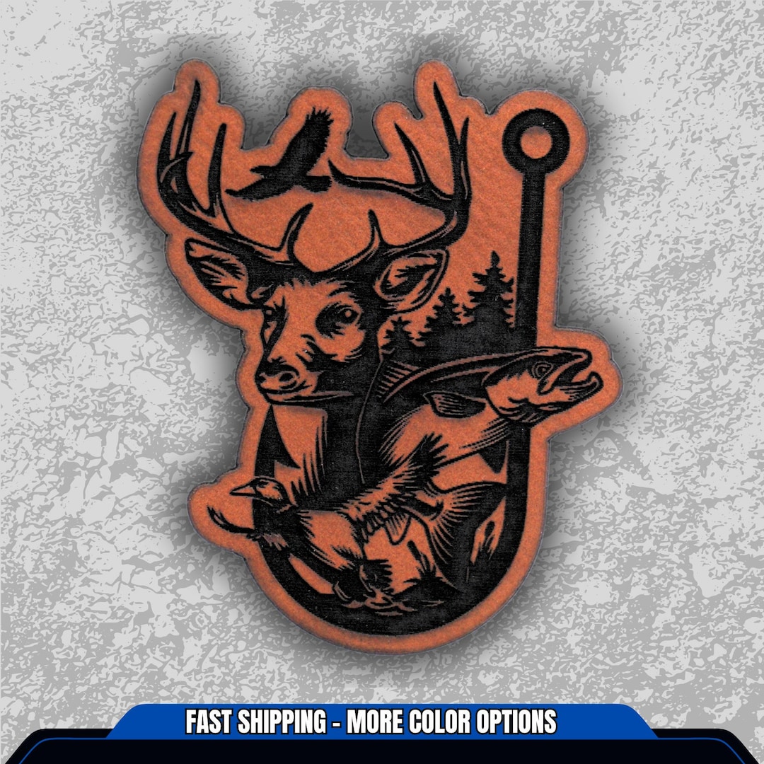 Hunting Fishing Outdoorsman Patch | Leatherette Hat Patches | Leather ...