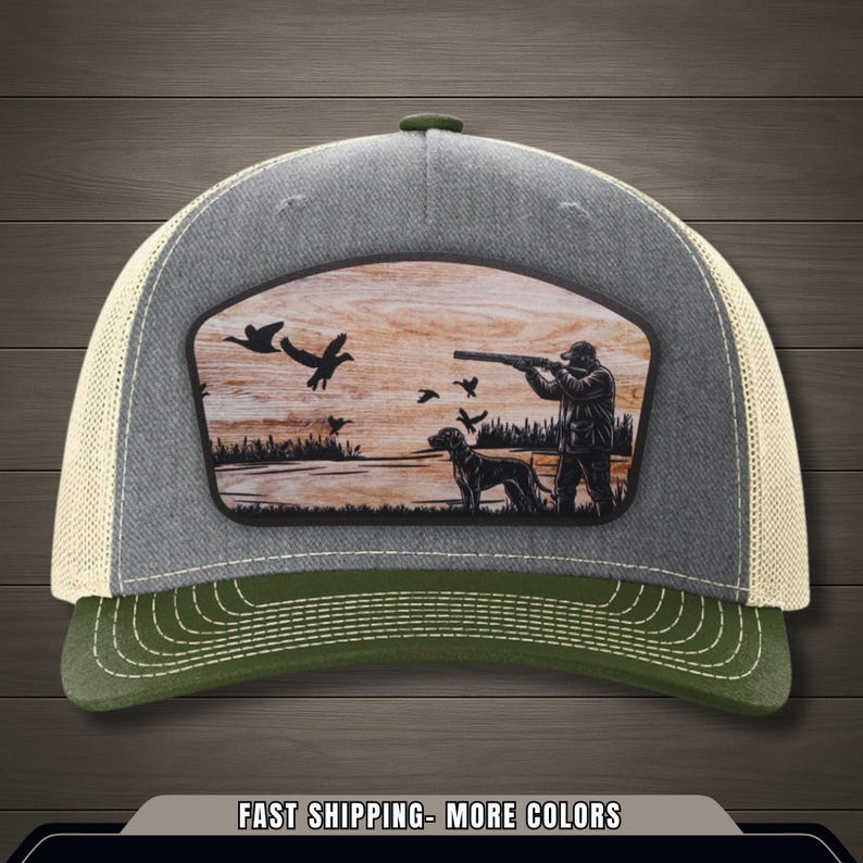 Duck Hunting Hat - Custom UV Printed Wood & Leather Patch Hat - Mallard ...