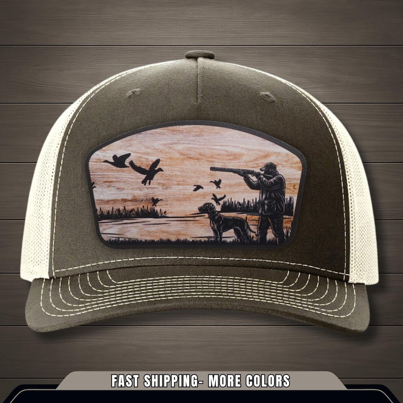 Duck Hunting Hat - Custom UV Printed Wood & Leather Patch Hat - Mallard ...