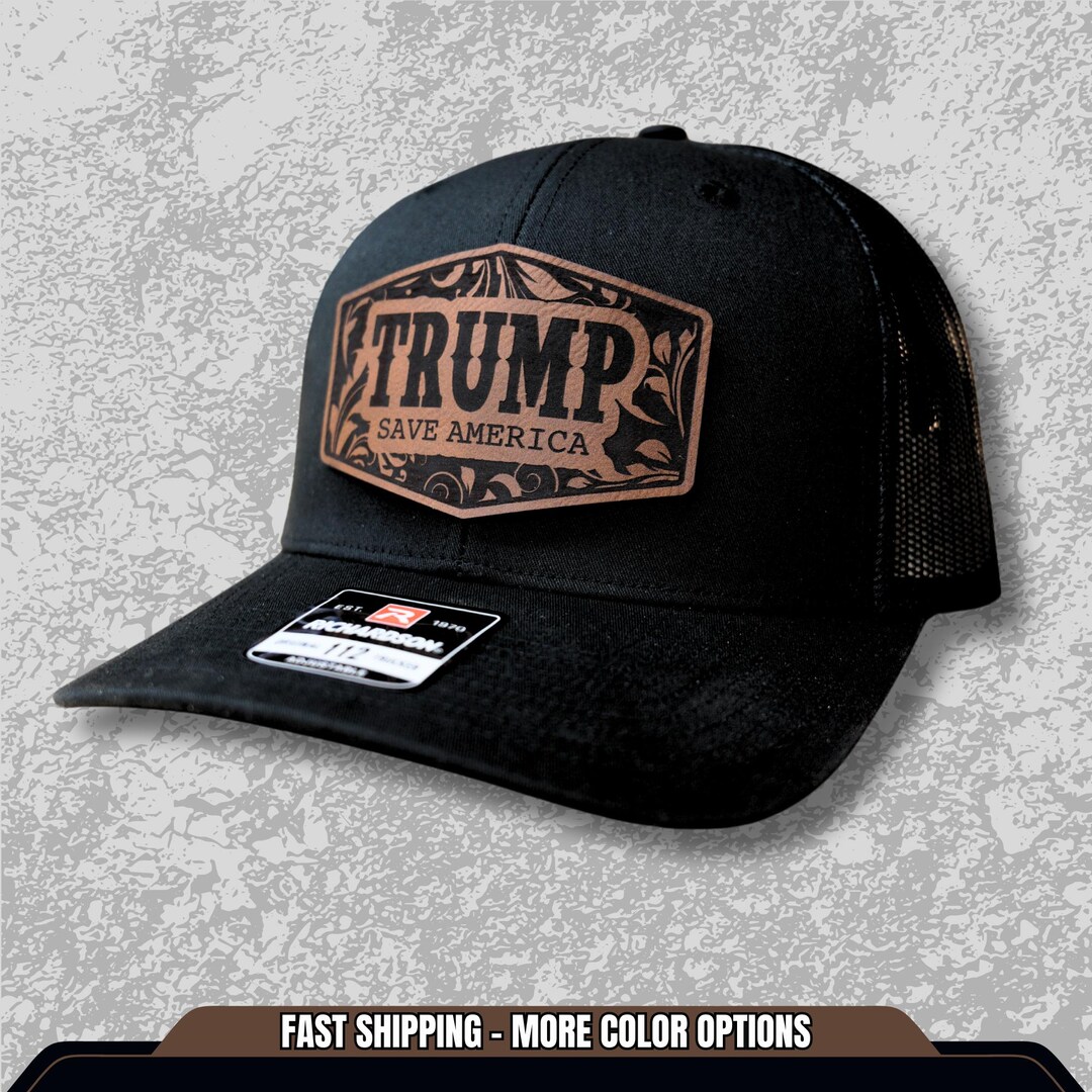 Trump Save America Hat Tooled Leather Trump Hat Retro Trucker Hat ...