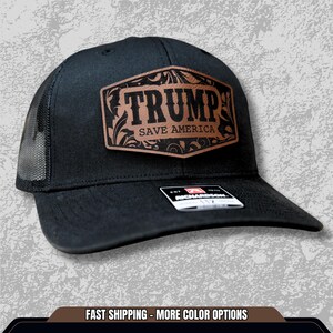 Trump Save America Hat Tooled Leather Trump Hat Retro Trucker Hat ...