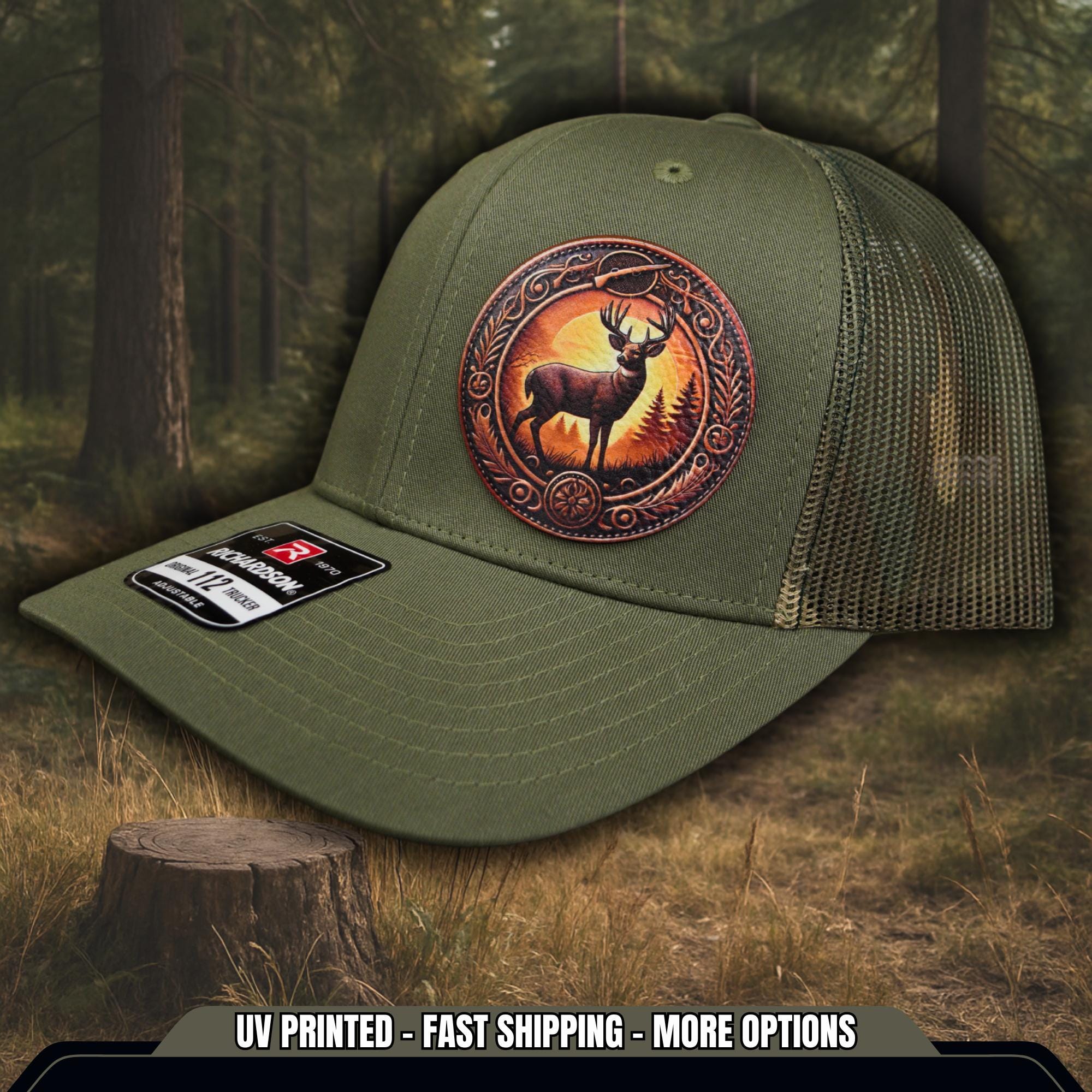 Deer Hunter Trucker, Tooled Leather UV Printed Leatherette Hat ...